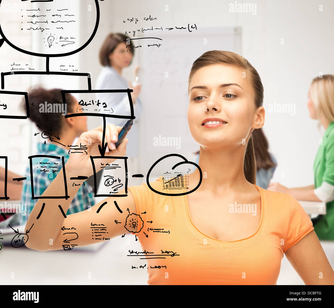 student drawing notes on the virtual screen Stock Photo - Alamy