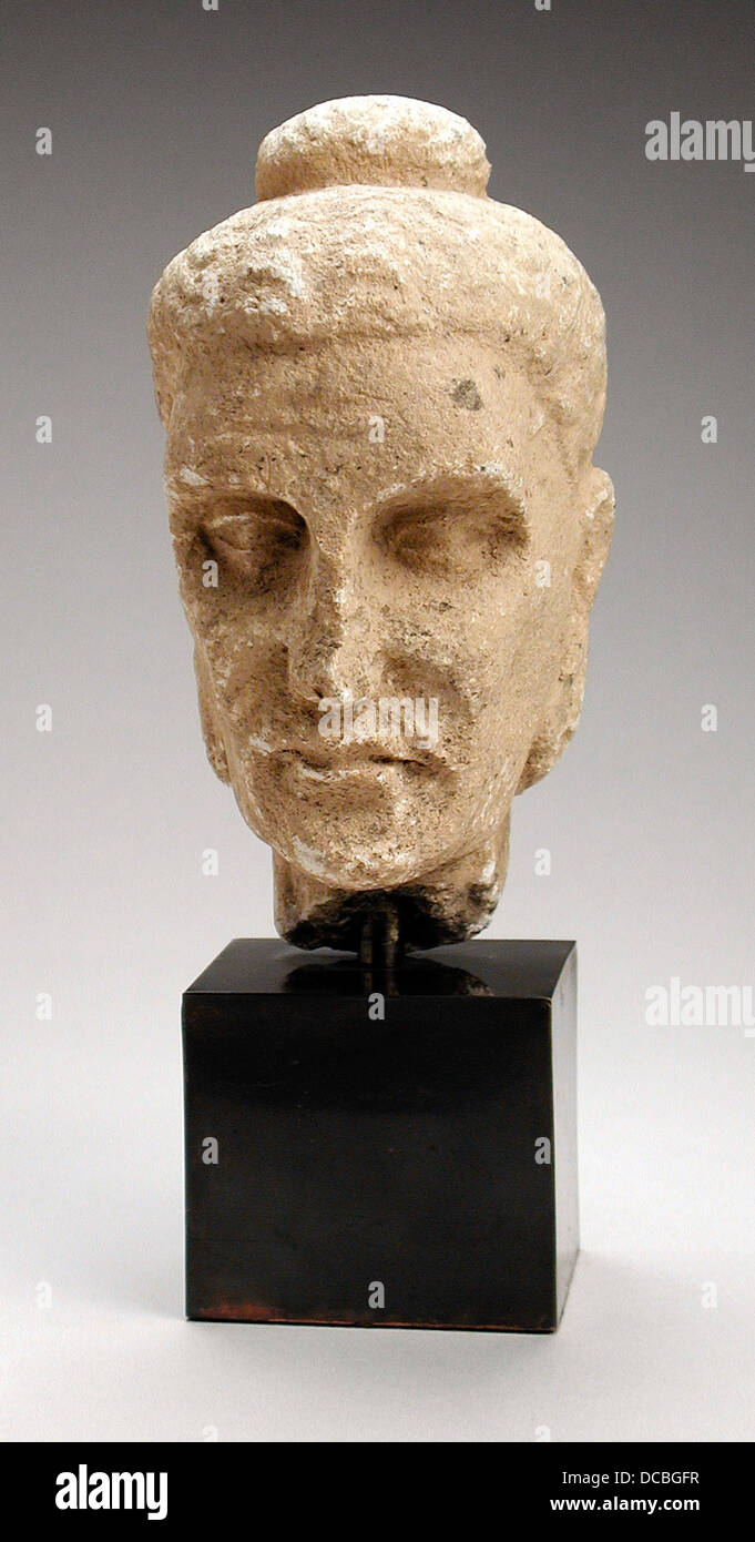 This sculpture, depicting the head of an emaciated Buddha, is part of ...