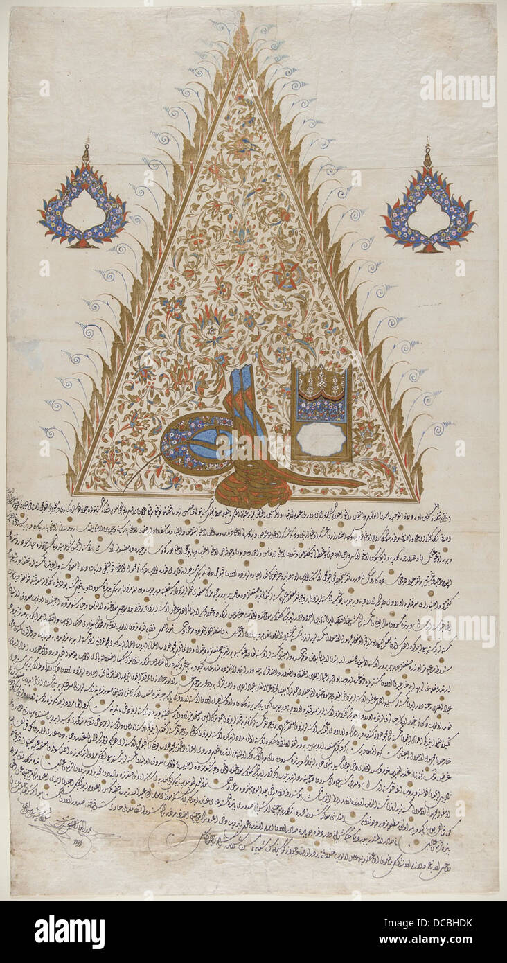 This illuminated Firman, a royal decree from Sultan Selim III, features ...