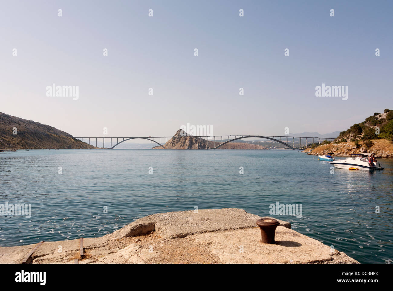 Krk bridge. Long and unique bridge from coastline to island Krk, near ...