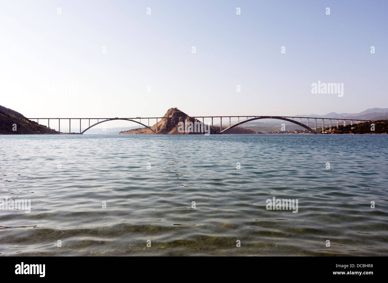 Krk bridge. Long and unique bridge from coastline to island Krk, near ...