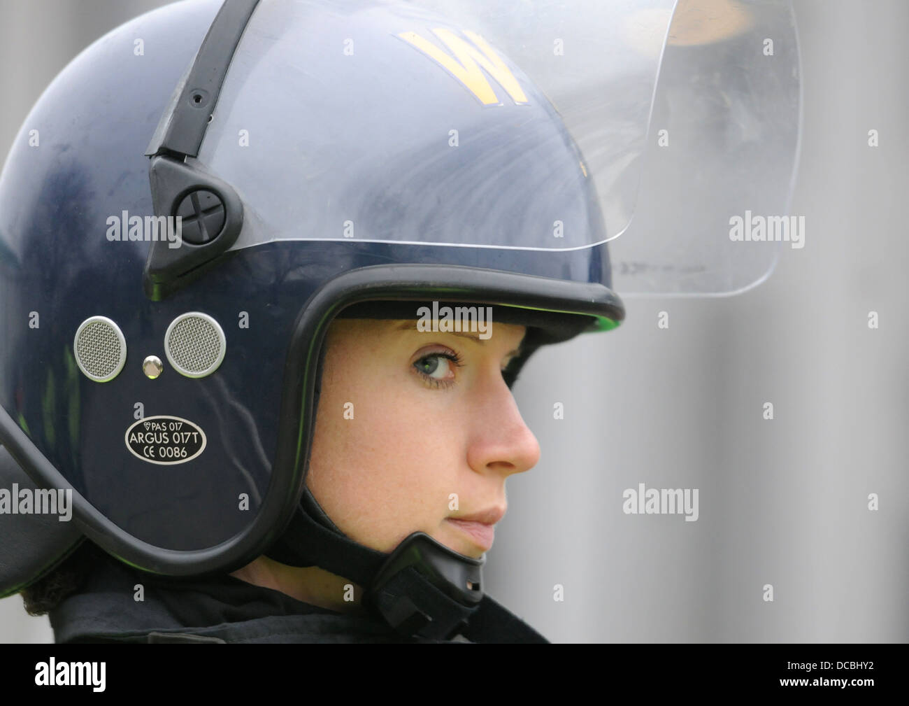 A Police Officer ready for action at a football match Stock Photo - Alamy