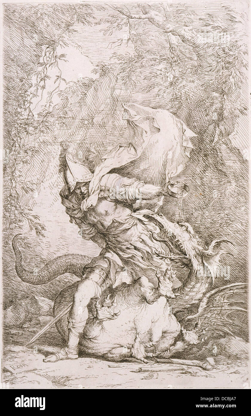 This artwork depicts the myth of Jason and the dragon, capturing the ...