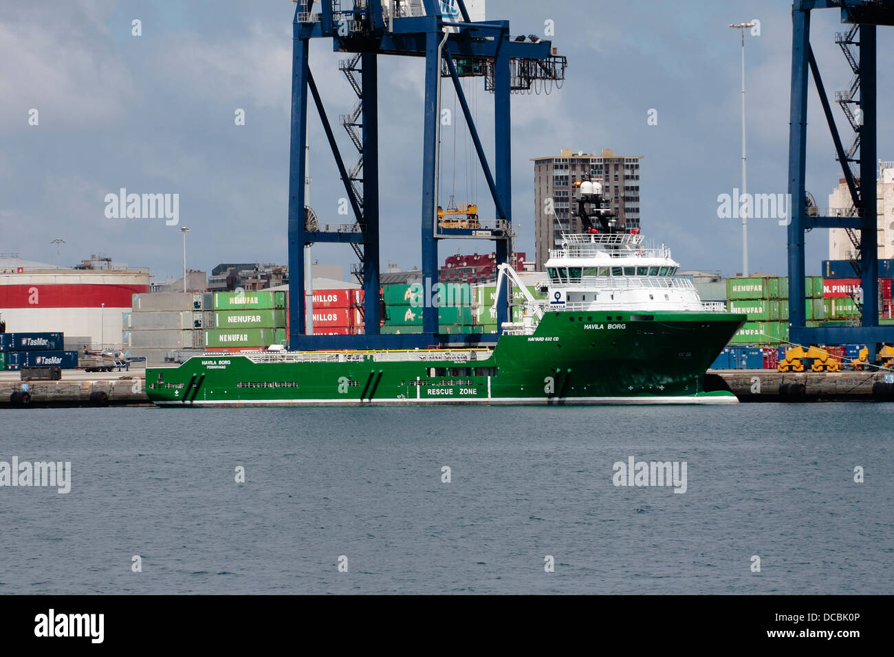 The Navila Borg, an oil rig supply vessel, alongside in the port of Las ...