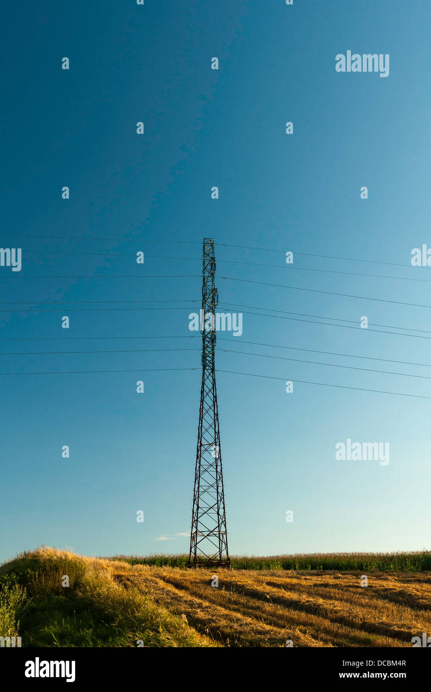High voltage line pylon steel structure general view Stock Photo - Alamy