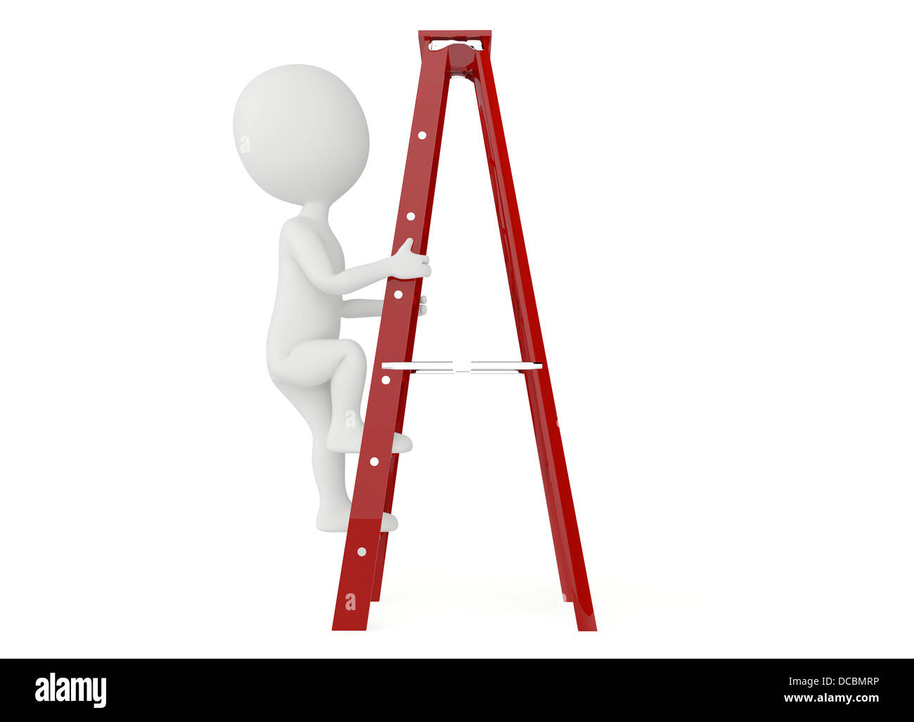 3d humanoid character up a ladder on white Stock Photo - Alamy