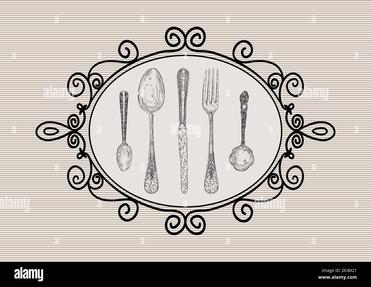 Vintage hand drawn silverware icons old frame illustration. Vector file ...