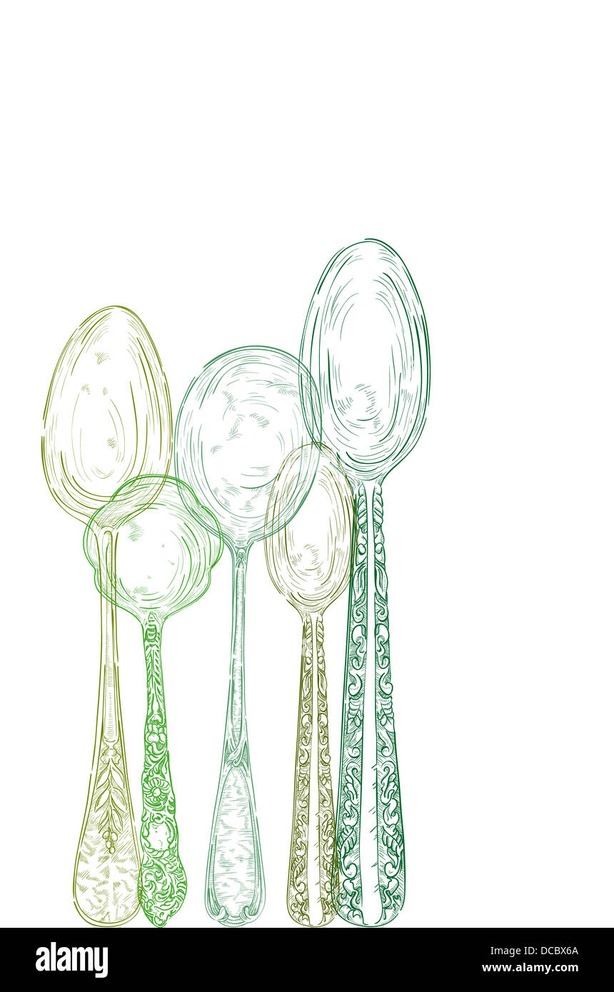 Retro transparent silverware sketch style icons illustration. Vector ...
