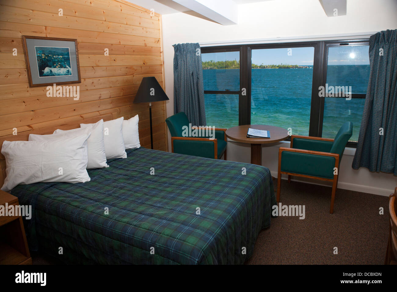 Guest room at the Rock Harbor Lodge with view of Rock Harbor, Isle ...
