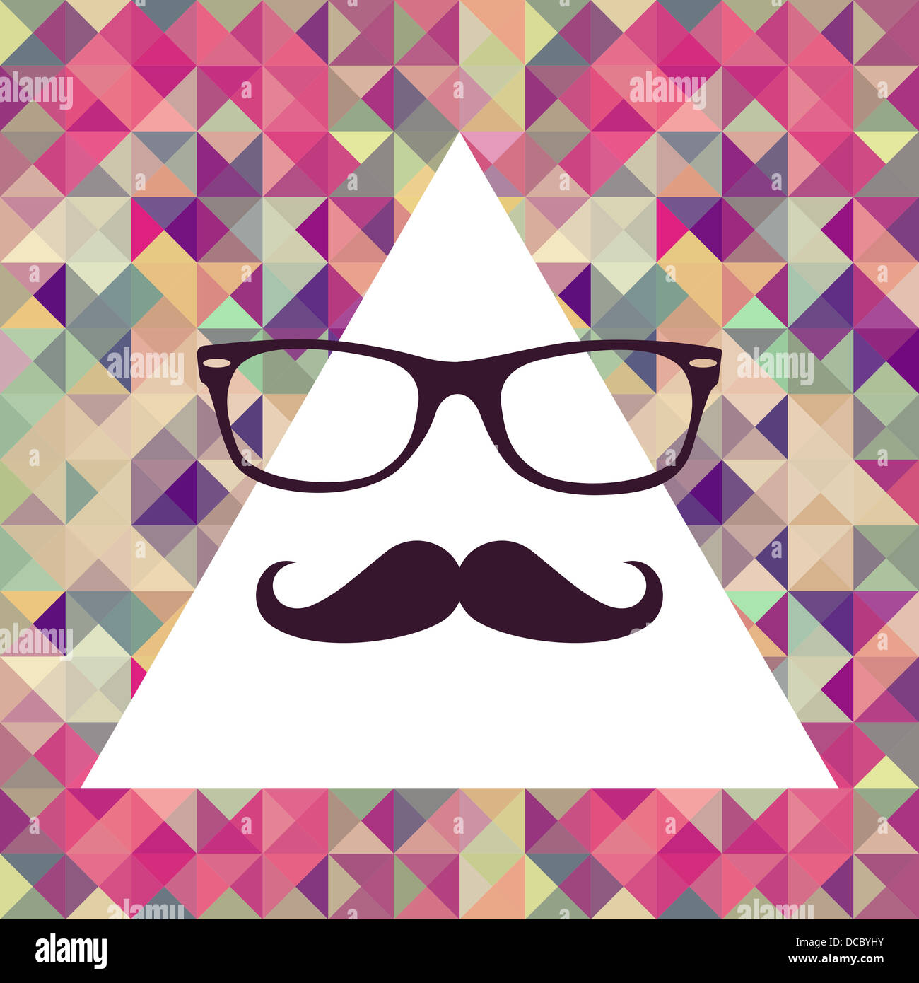 Colorful retro hipsters mustache and glasses face triangles. Vector ...