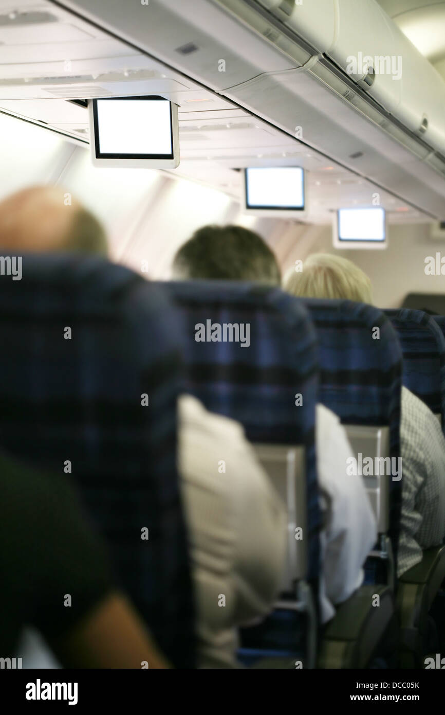 Inside dark airplane Stock Photo - Alamy