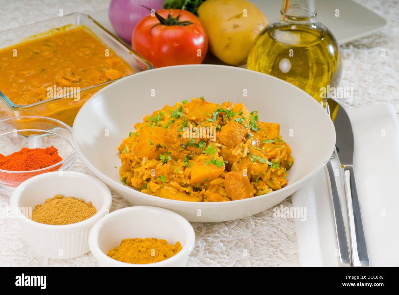 curry beef rice and potatoes Stock Photo - Alamy