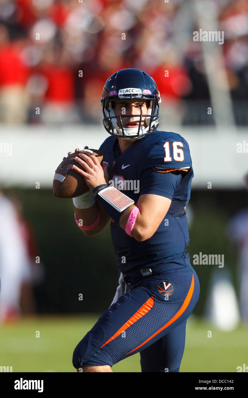 Virginia Cavaliers quarterback Michael Rocco (16) stands in the pocket ...