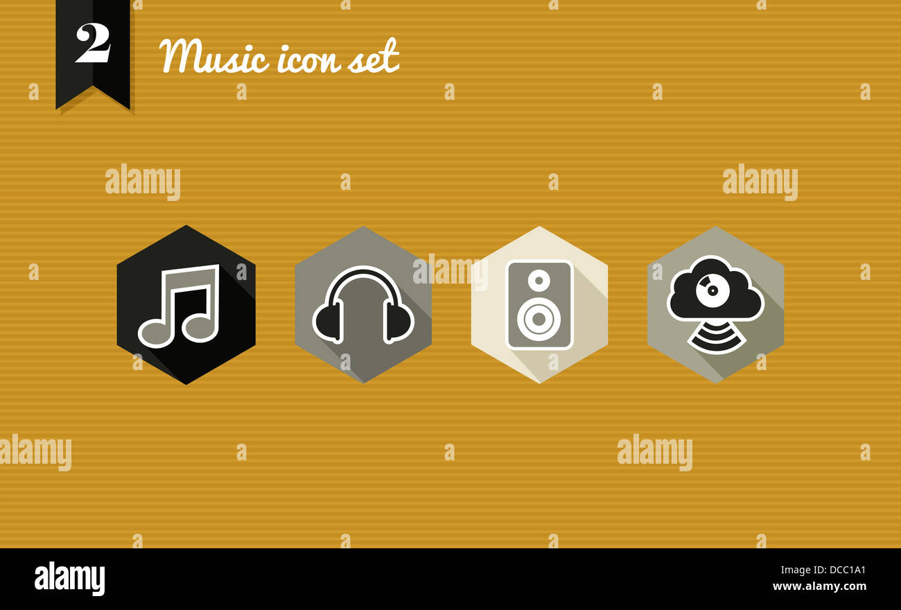 Music flat icon set, web app for playing songs. Vector file layered for ...