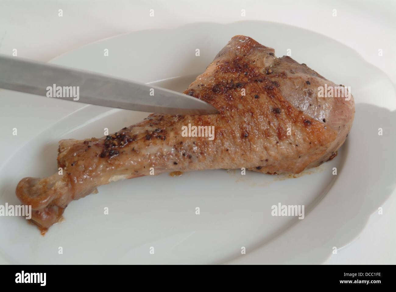 roasted turkey leg on a white plate Stock Photo - Alamy