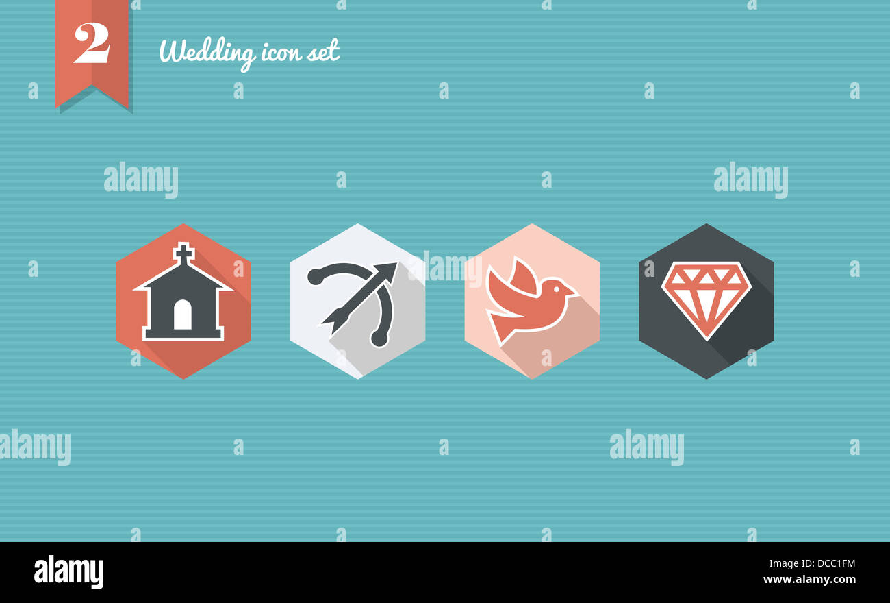Wedding flat icon set, web app celebration planning ceremony ...