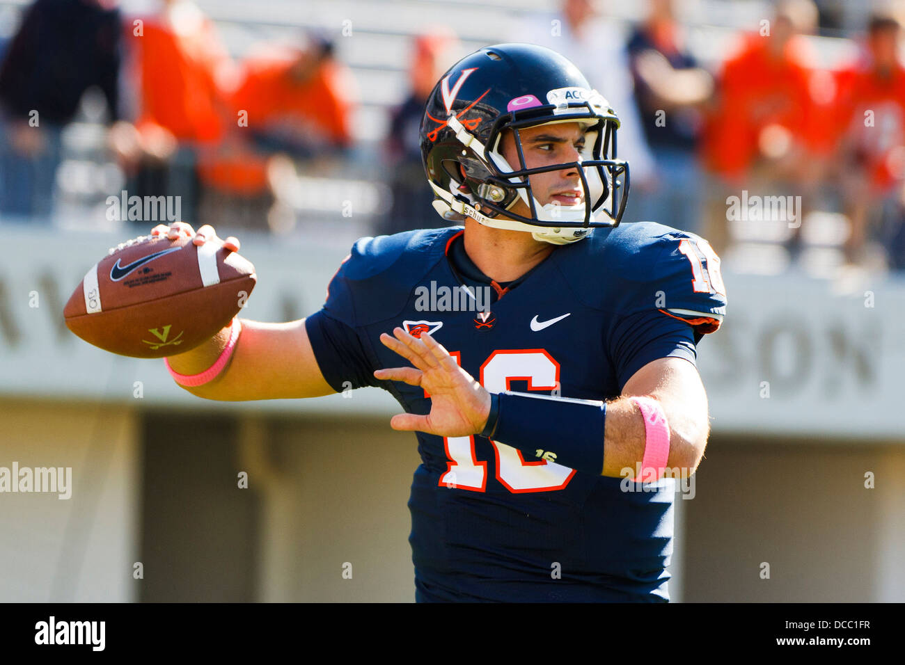 Virginia Cavaliers quarterback Michael Rocco (16) warms up before the ...