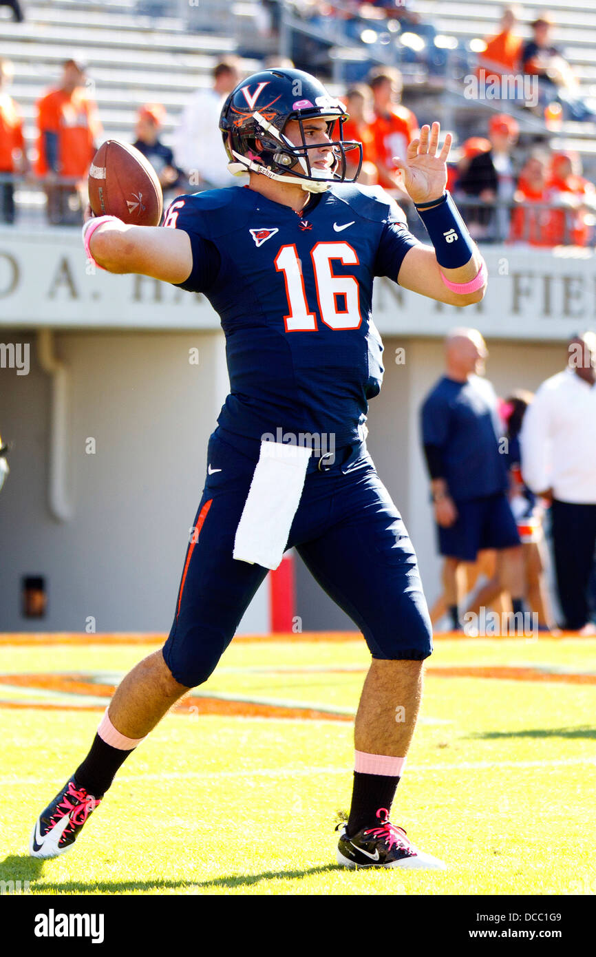 Virginia Cavaliers quarterback Michael Rocco (16) warms up before the ...
