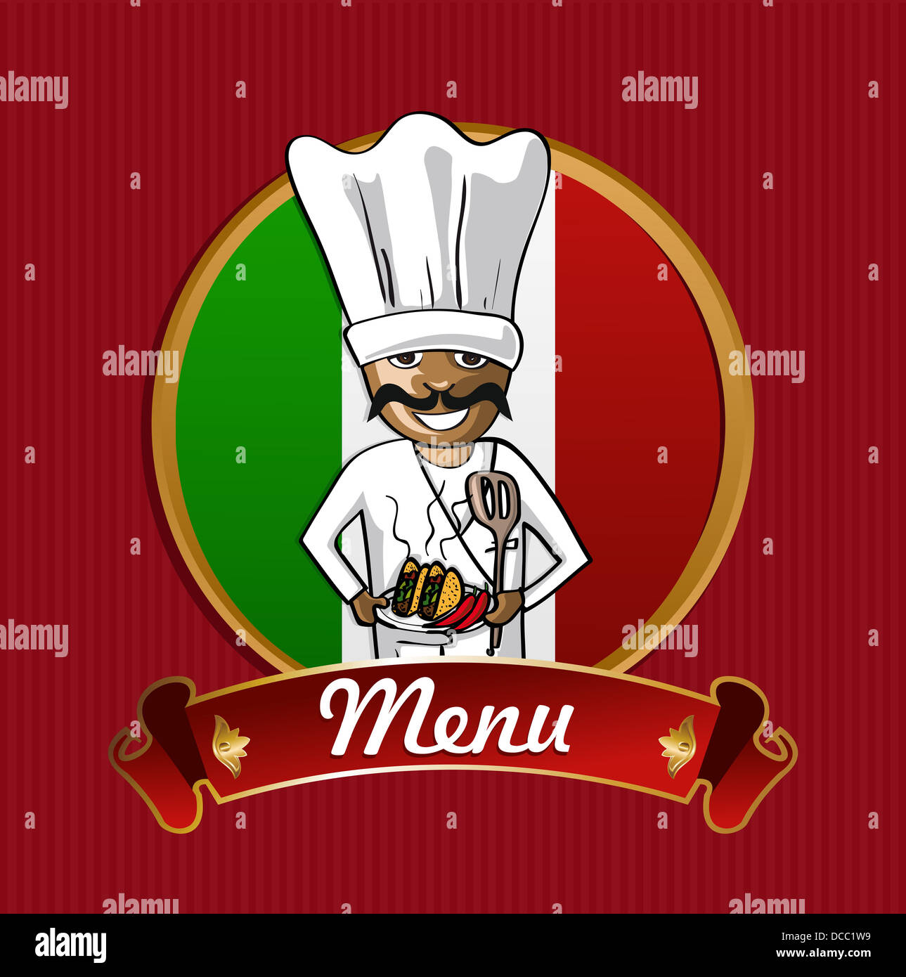 Mexican cook typical food menu label over Mexico flag background ...