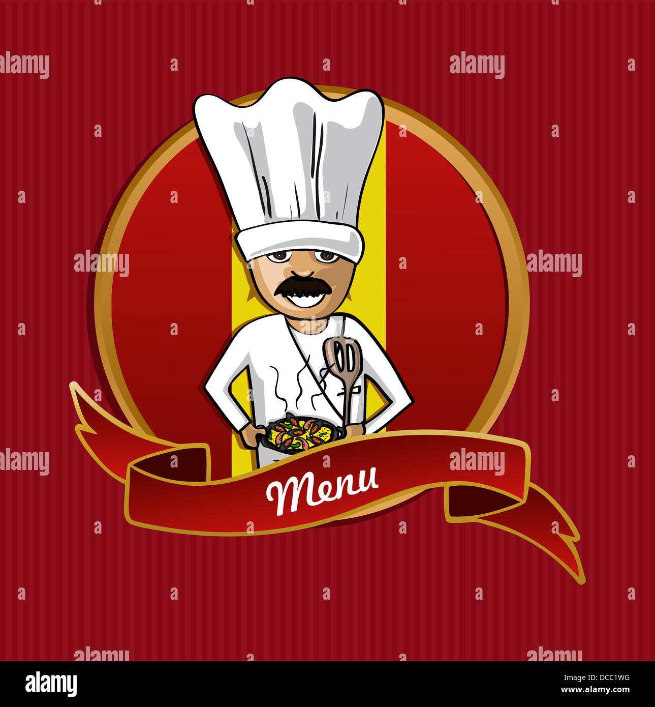 Spanish cook typical food menu label over Spain flag background. Vector ...
