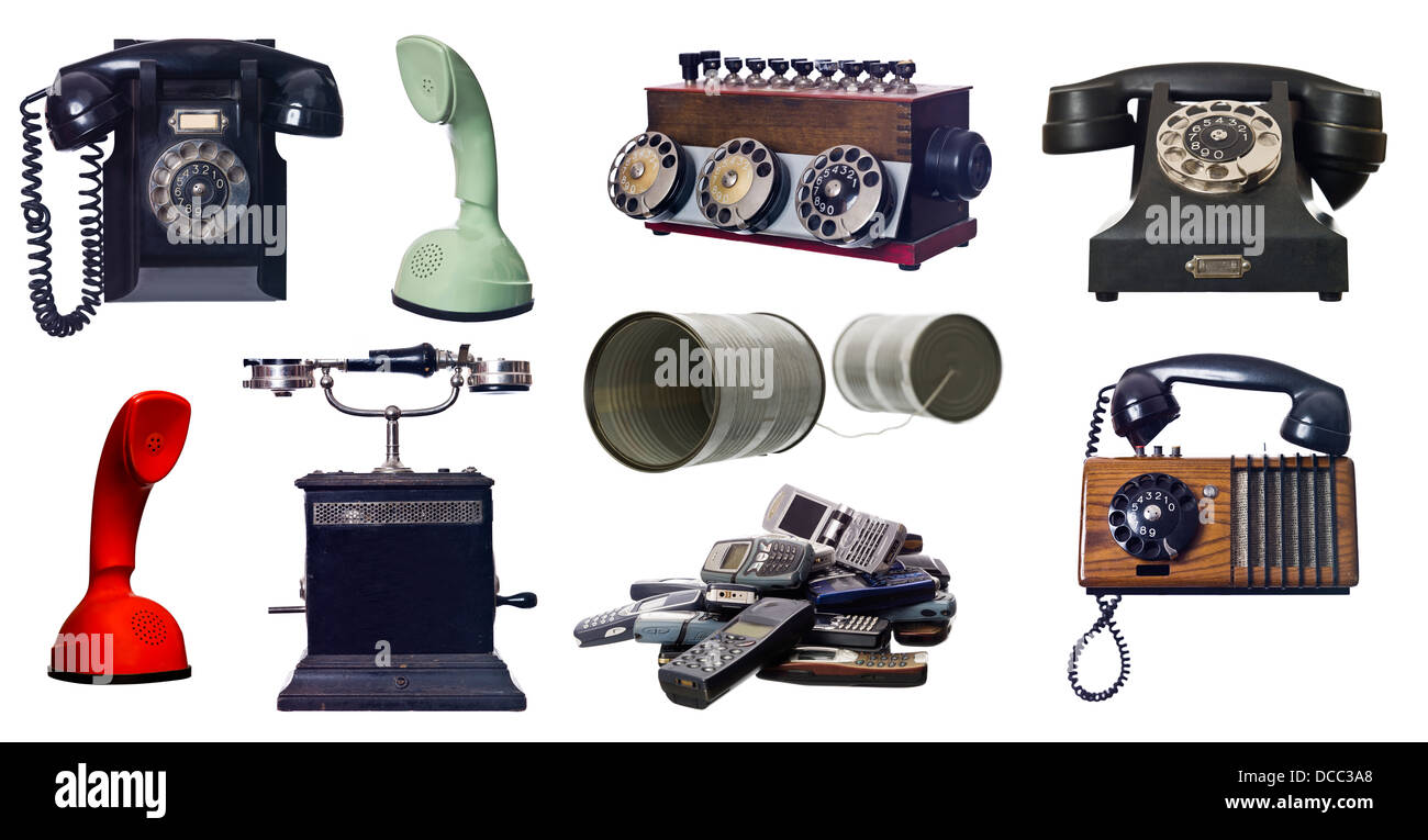 Collage of vintage telephones Stock Photo - Alamy