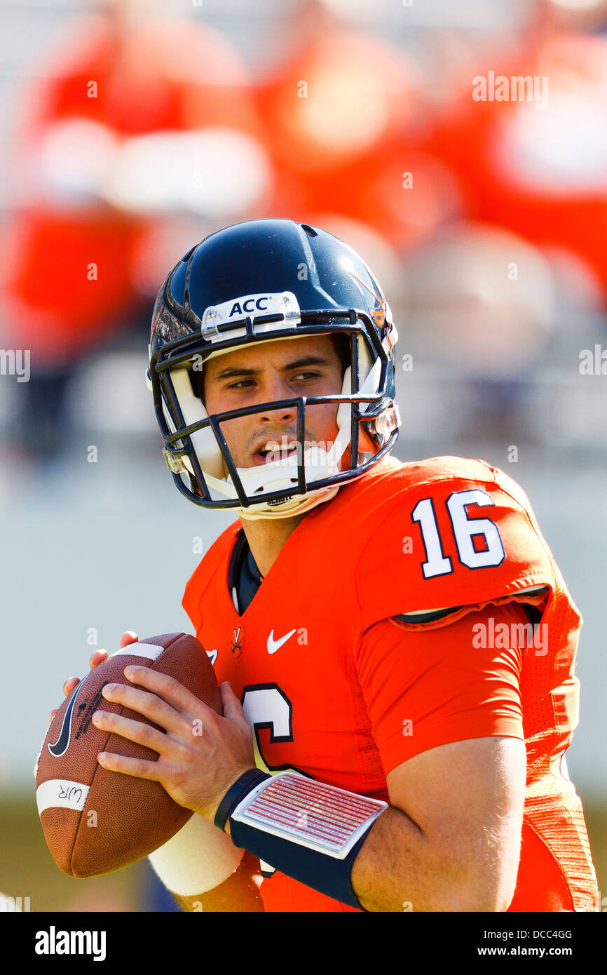 Virginia Cavaliers quarterback Michael Rocco (16) warms up before the ...