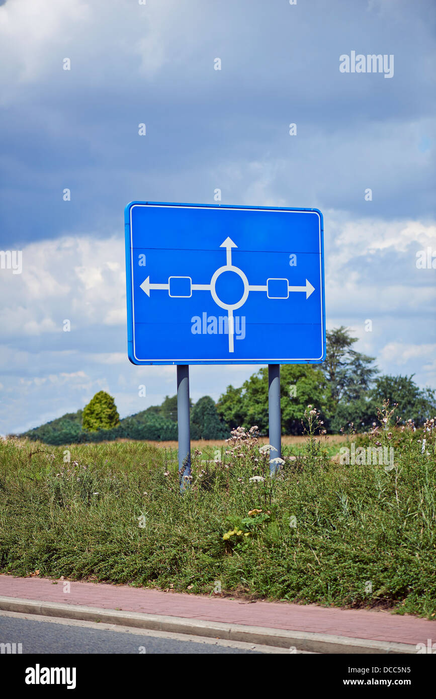 Road sign - put your text on blue pannel Stock Photo - Alamy