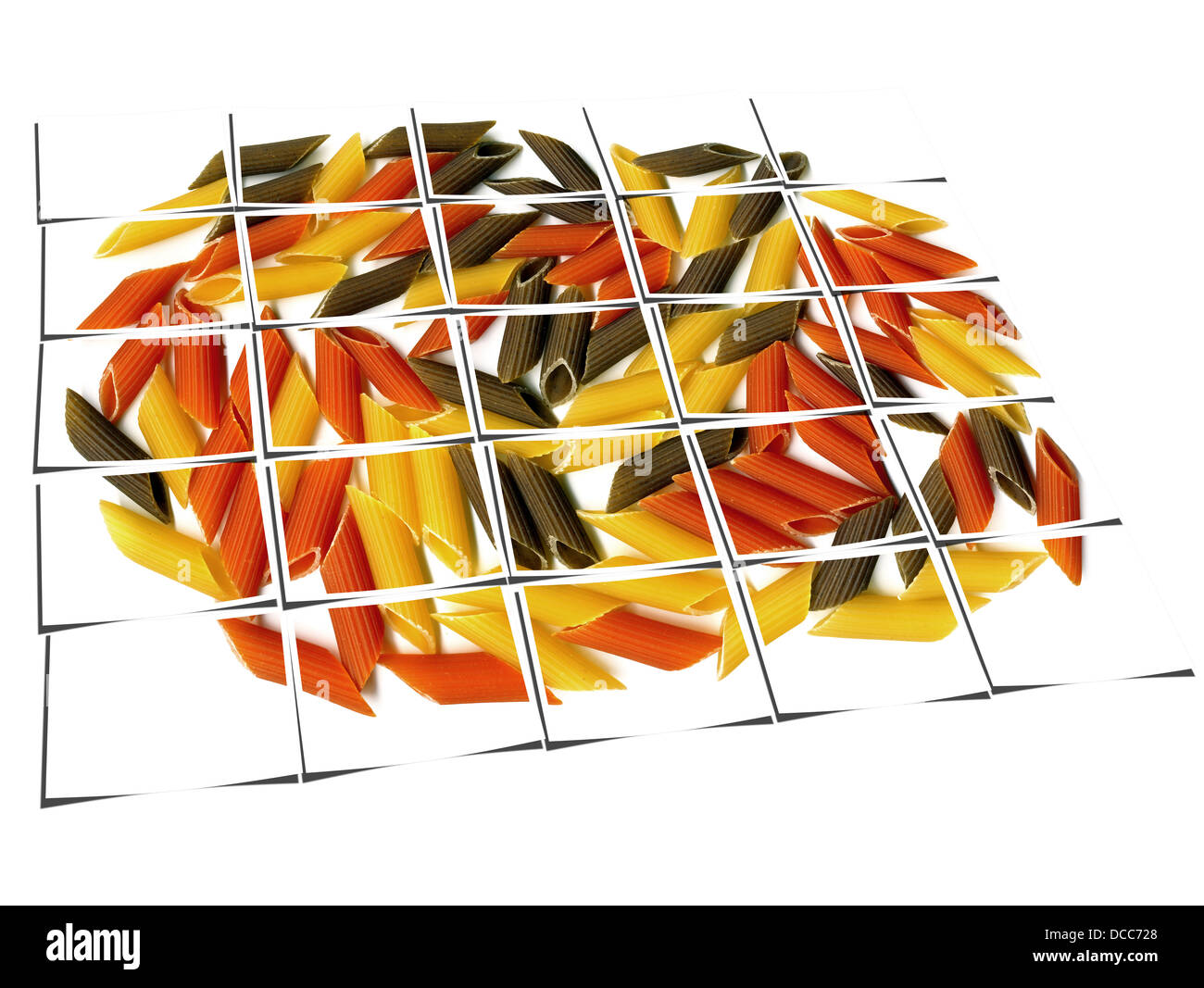 three colour penne italian pasta collage Stock Photo - Alamy