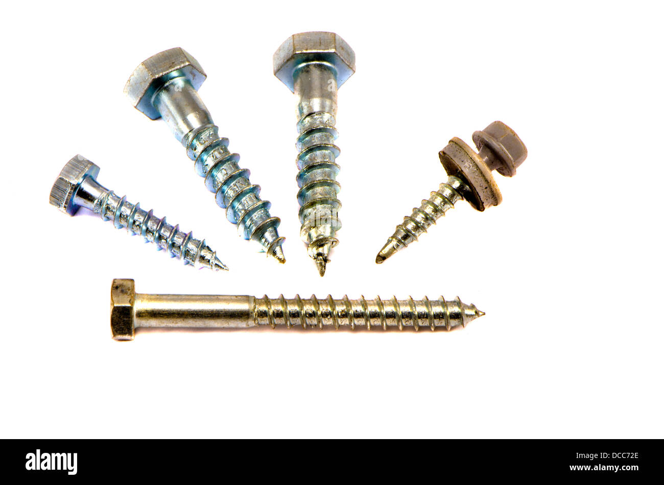 various new steel screw group on white background Stock Photo - Alamy