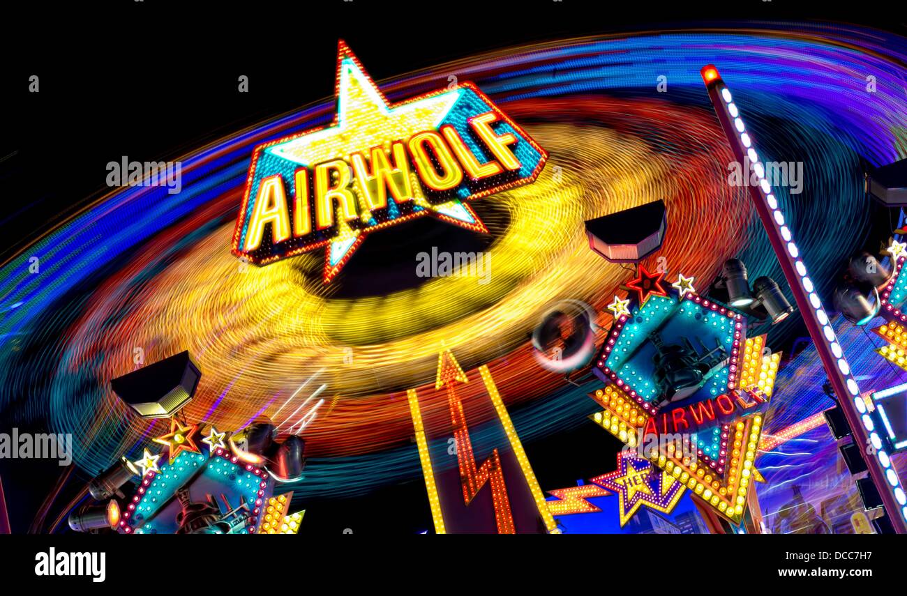Hamburg, Germany. 14th Aug, 2013. The carousel 'Airwolf' is pictured at ...