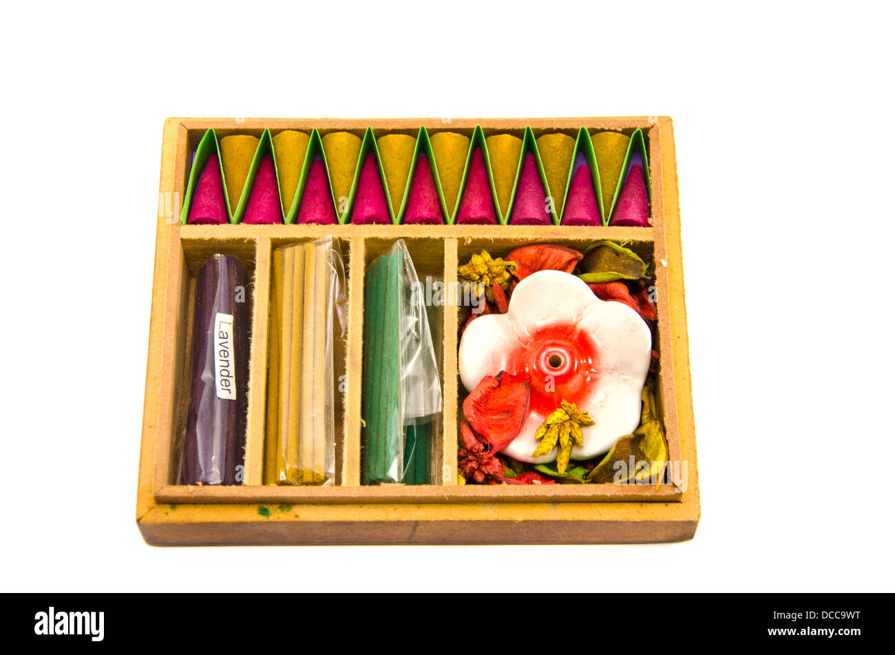 Wooden gift box with natural Indian incense isolated on white ...
