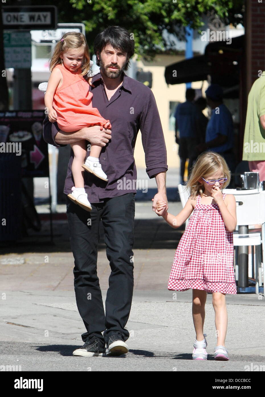 Ben Affleck and his daughters Violet and Seraphina Affleck are seen ...