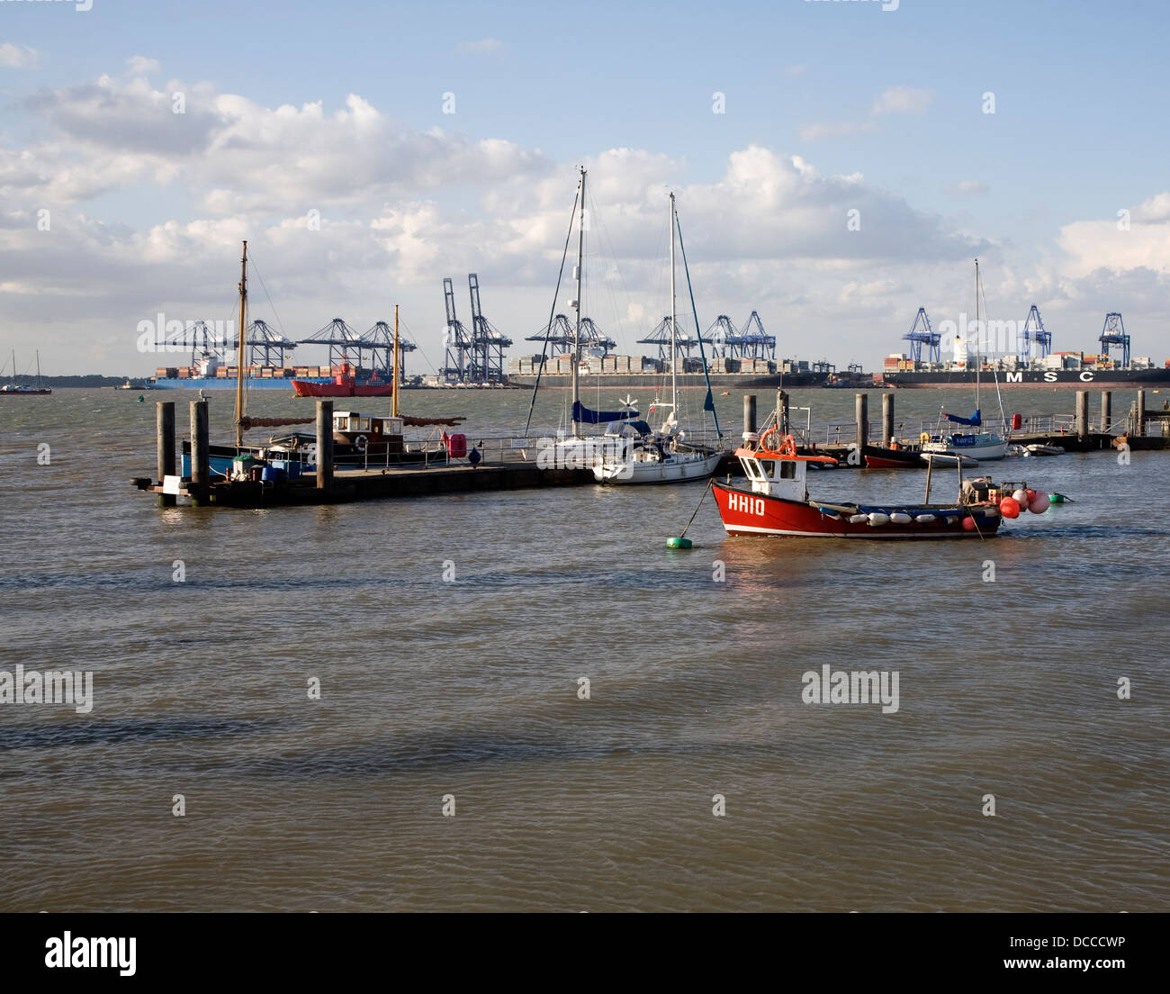 Fishing boat harbour Harwich Essex England with Port of Felixstowe ...