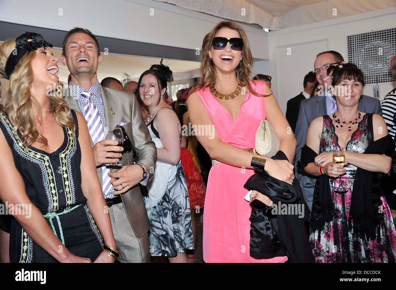 Brodie Harper, Heath Meldum and Vogue Williams look on whilst Brian ...