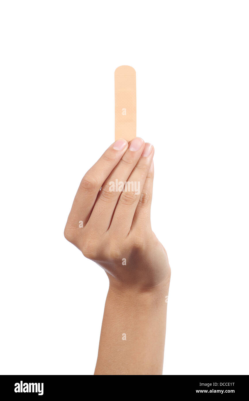 Woman hand holding a band aid isolated on a white background Stock ...