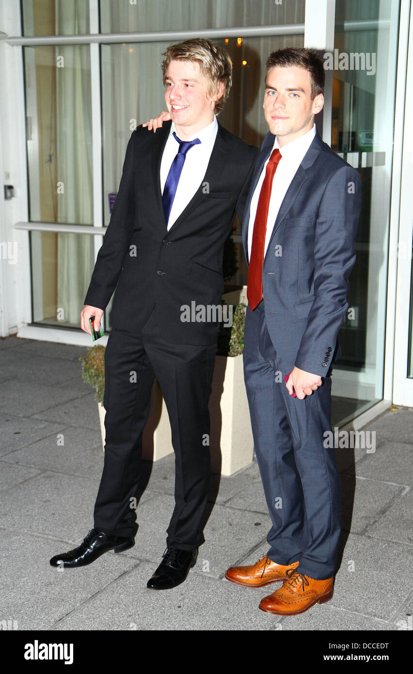 Miles Higson and PJ Brennan Hollyoaks cast outside their hotel ahead of ...