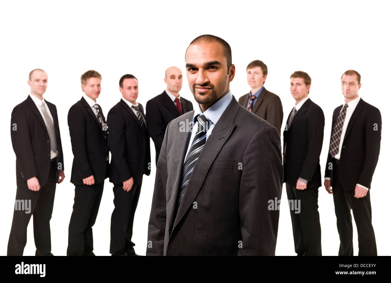 Boss in front of his team Stock Photo - Alamy