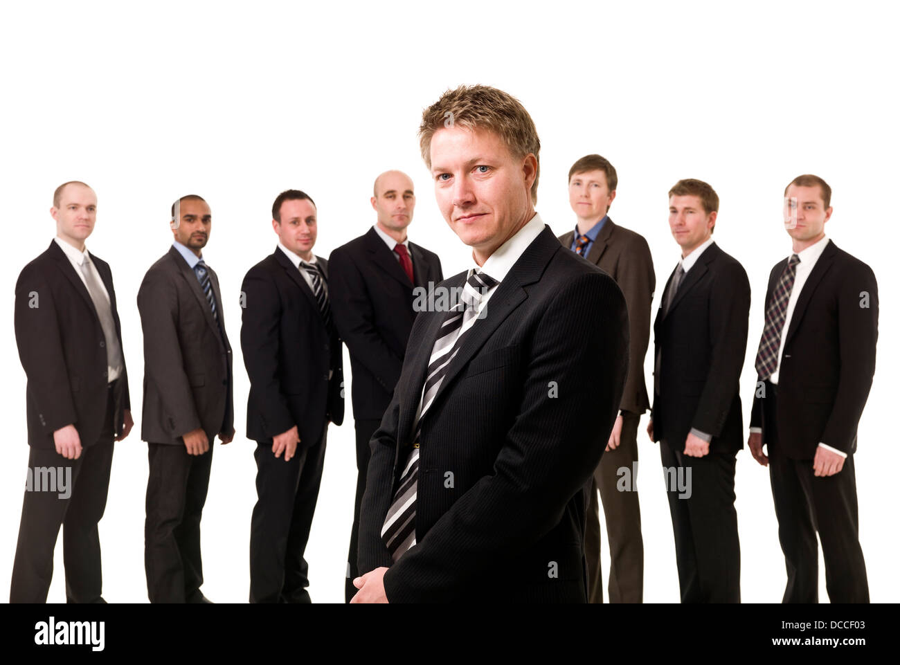 Boss in front of his team Stock Photo - Alamy