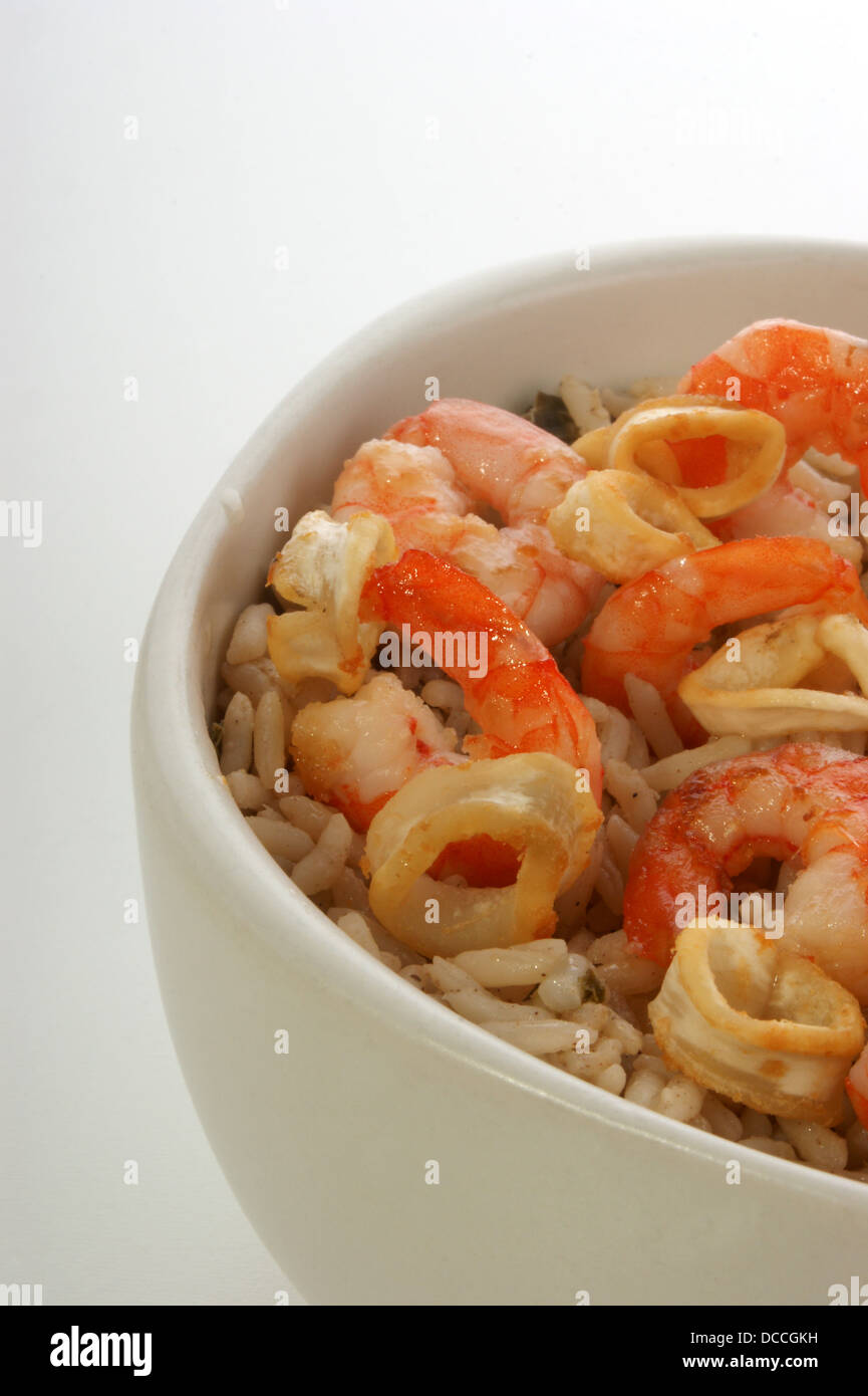 some fresh organic prawns with natural rice Stock Photo - Alamy