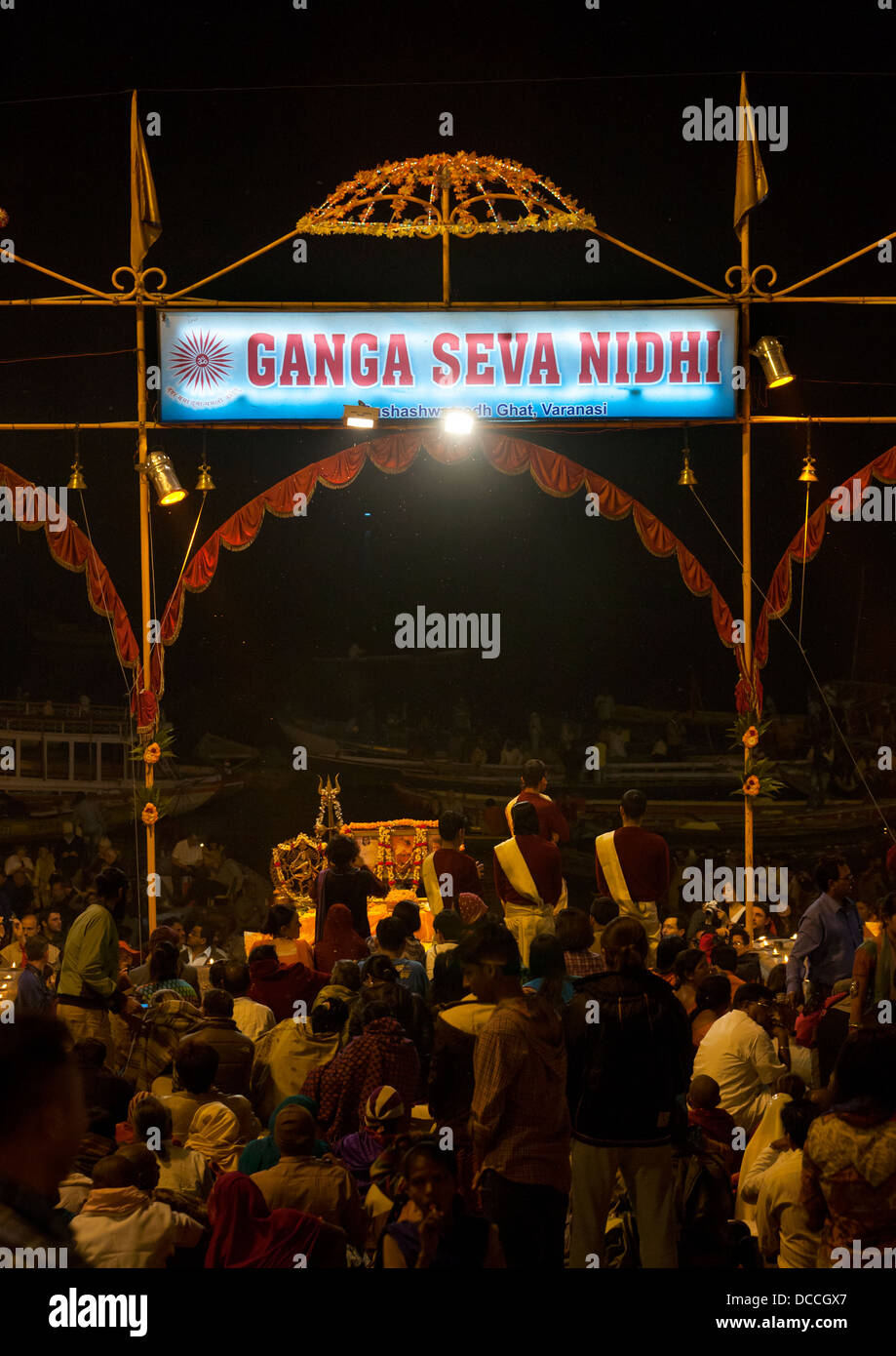 Crowd Praying On The Ghats, Varanasi, India Stock Photo - Alamy