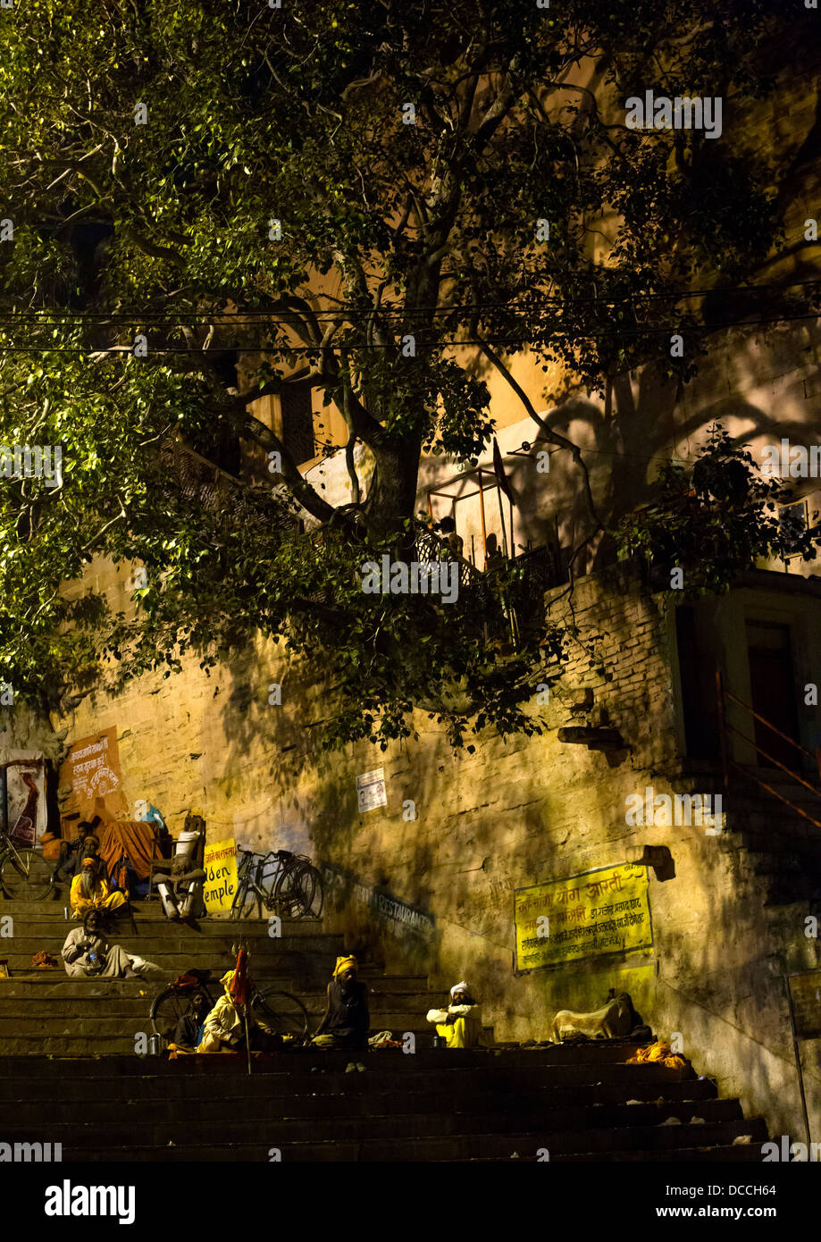 Men Sitting On The Ghat At Night, Varanasi, India Stock Photo - Alamy