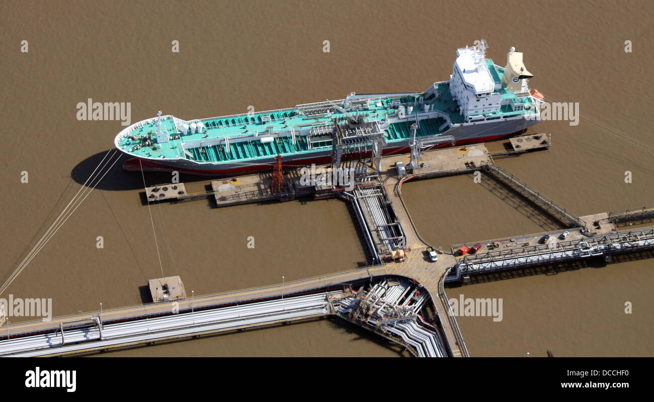 aerial view of a merchant boat loading chemicals at Immingham, North ...