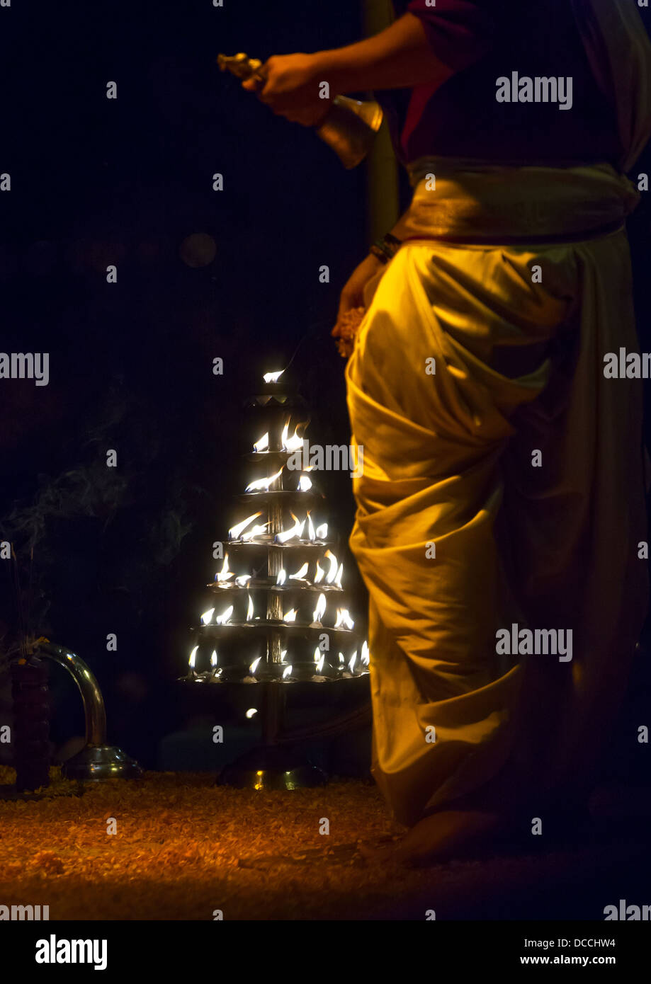 Evening Ganga Aarti Ritual On The Ghats, Varanasi, India Stock Photo ...