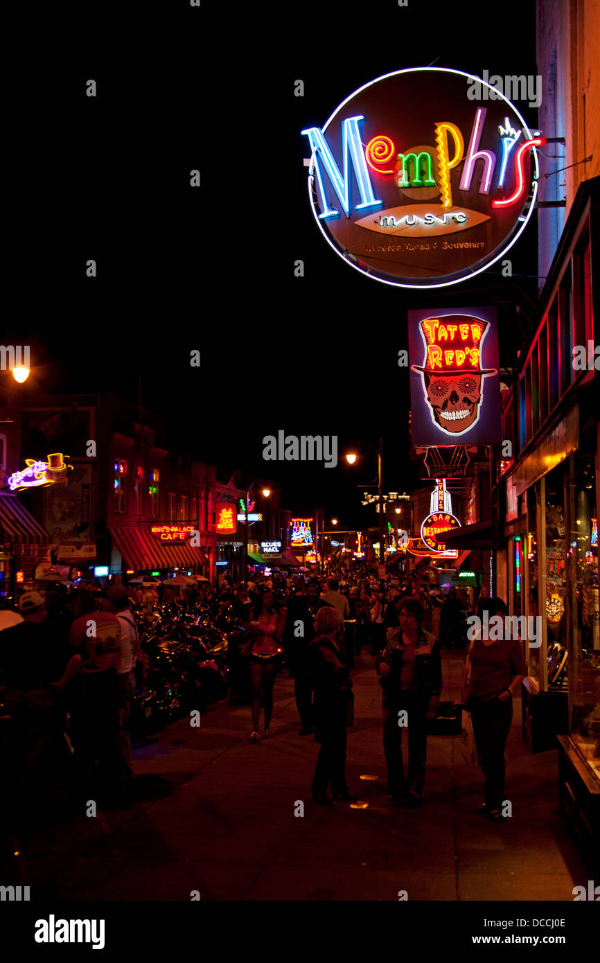 Neon lit Bars and clubs on Beale Street at night in Memphis Tennessee ...