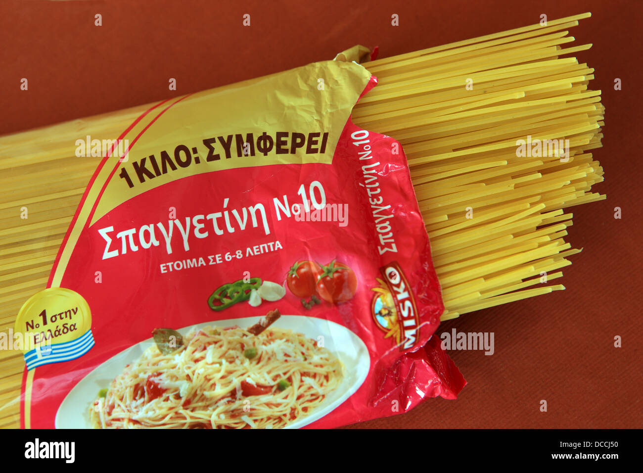 opened packet of spaghetti in Greece Stock Photo - Alamy