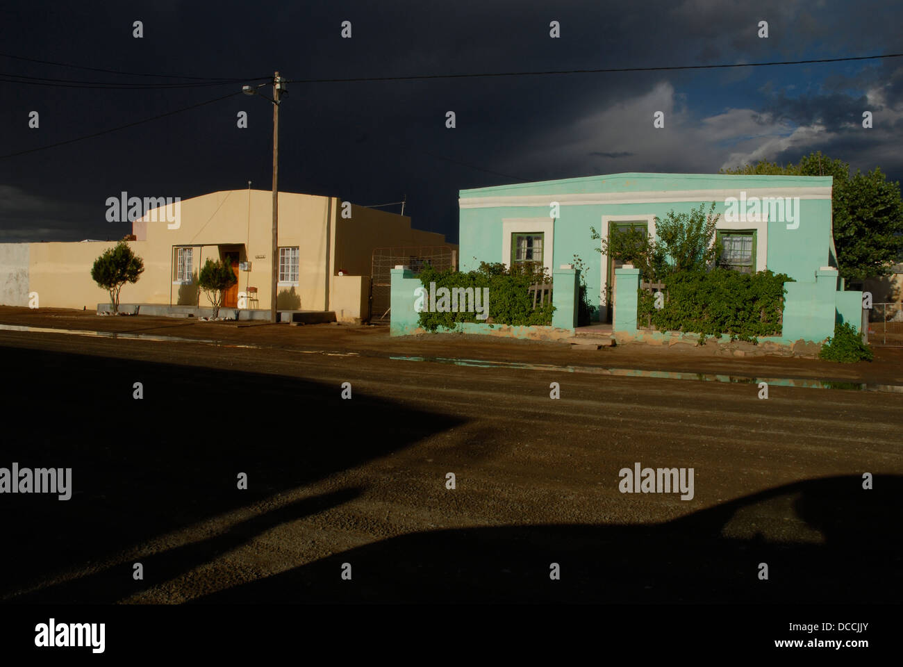 South Africa. 2008. Carnarvon. Historical houses are starkly lit while ...