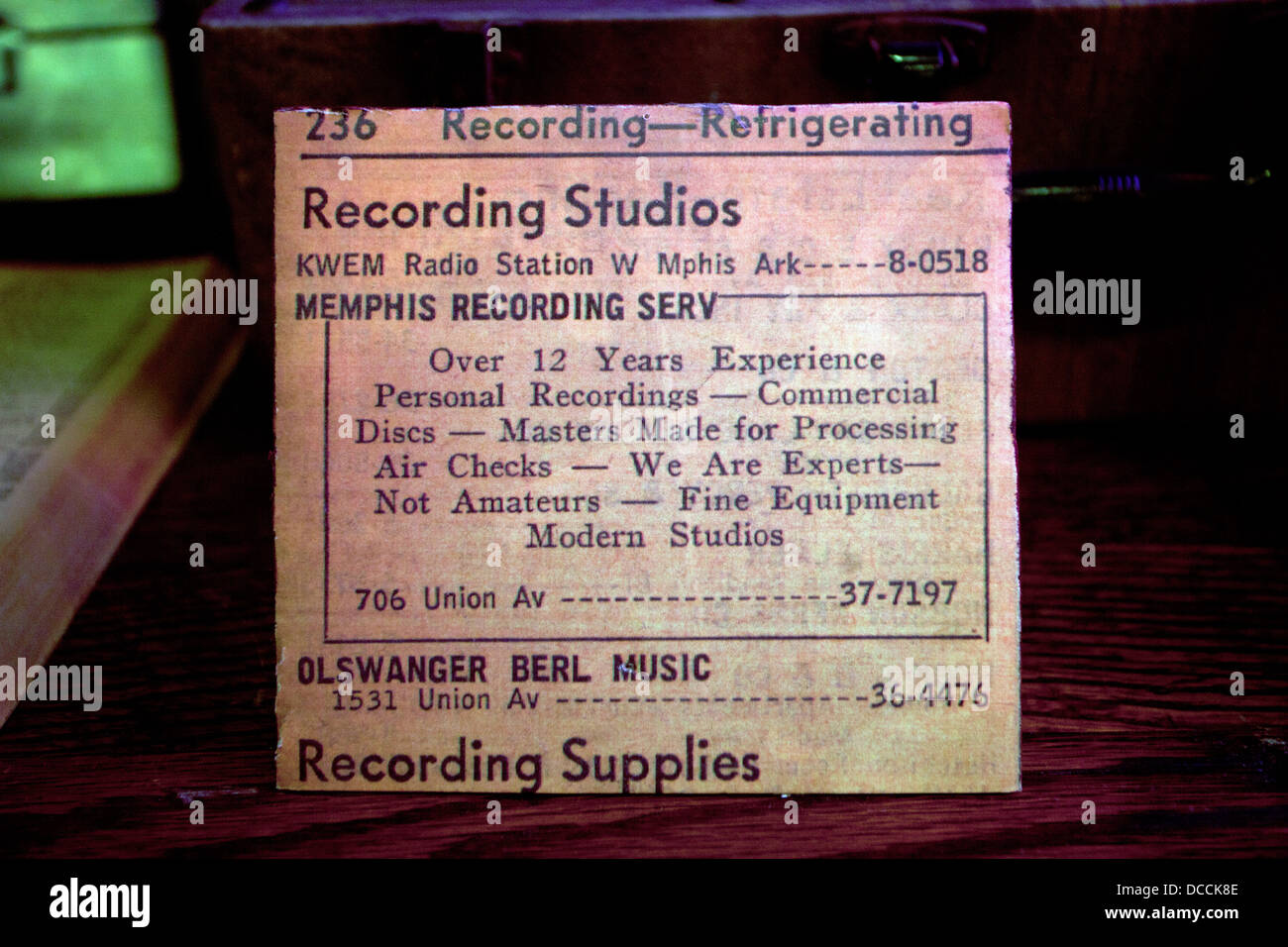 Original telephone book advert for the Memphis Recording Service as Sun ...