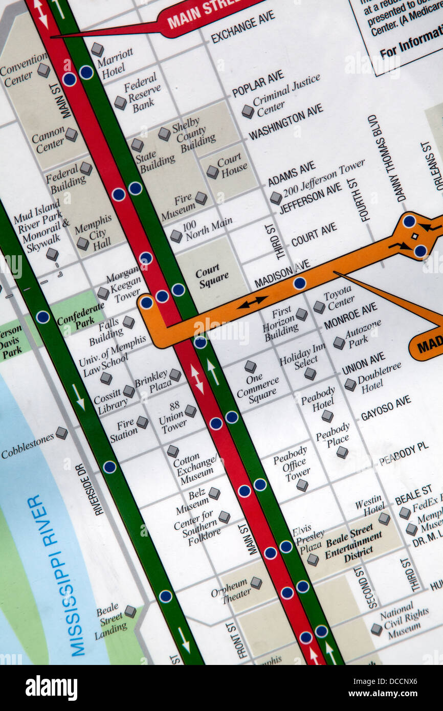 Map of tram routes at a tram stop in Memphis Tennessee USA Stock Photo ...