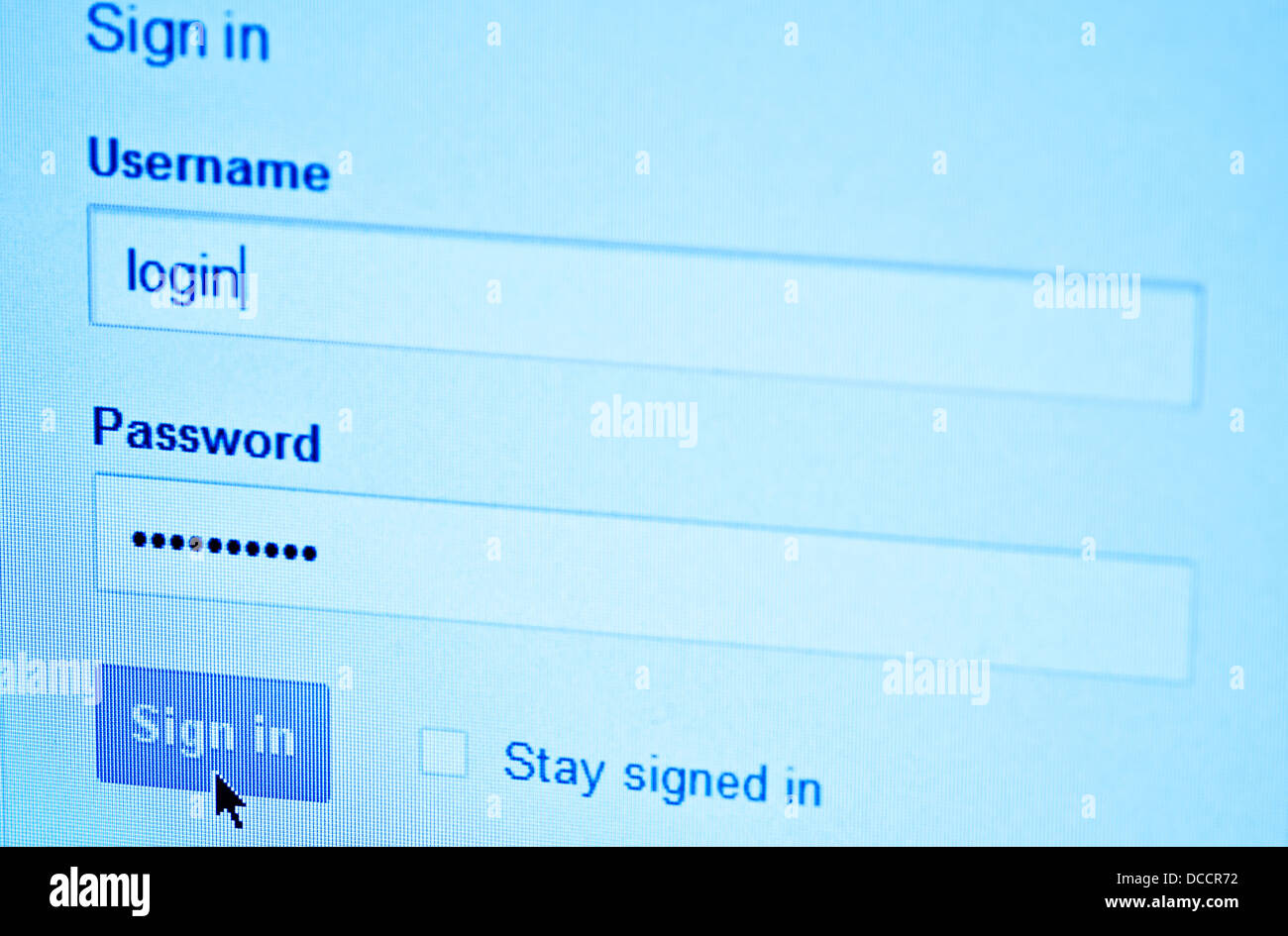 login. Blue computer screen macro Stock Photo - Alamy