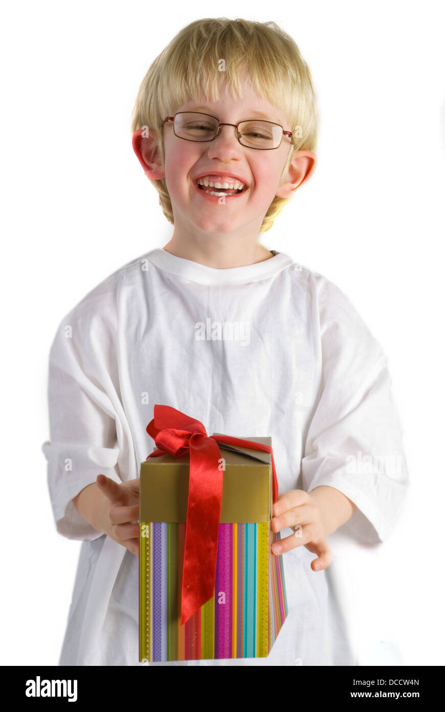 Little boy with present Stock Photo - Alamy